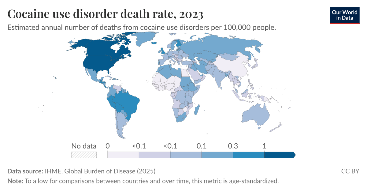 Cocaine use disorder death rate - Our World in Data