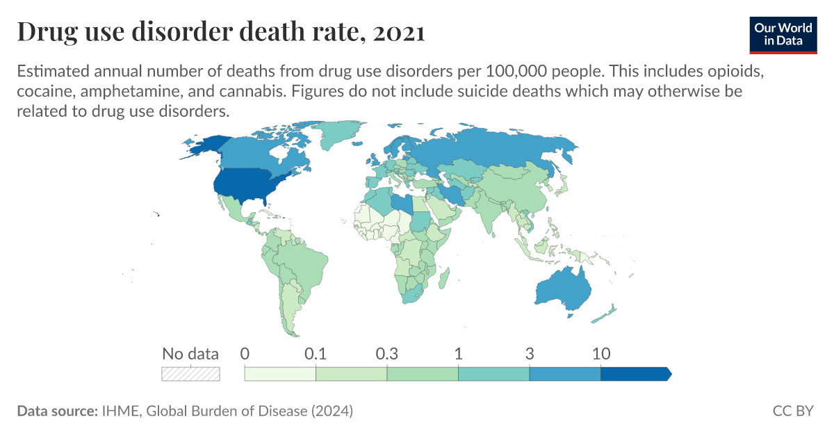 Drug use disorder death rate - Our World in Data