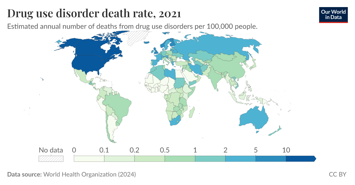 Drug use disorder death rate - Our World in Data