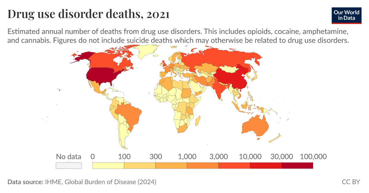 Drug use disorder deaths - Our World in Data