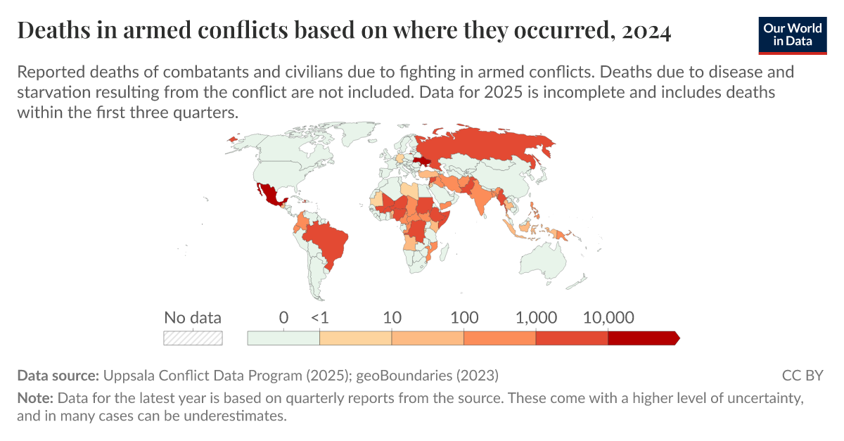 Deaths in armed conflicts based on where they occurred - Our World in Data