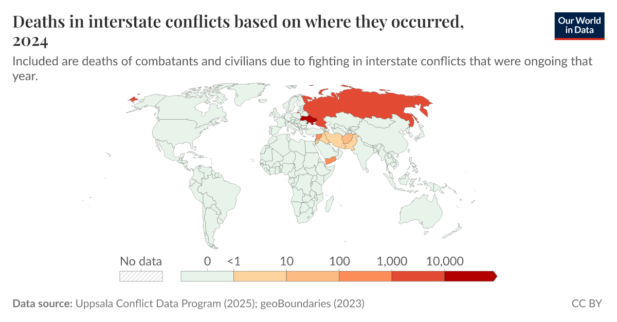 Deaths in interstate conflicts based on where they occurred - Our World ...