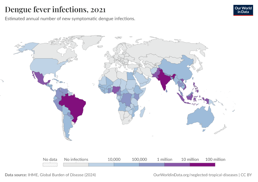 Number of dengue fever infections - Our World in Data