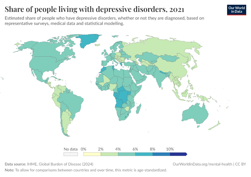 Depressive disorders prevalence - Our World in Data