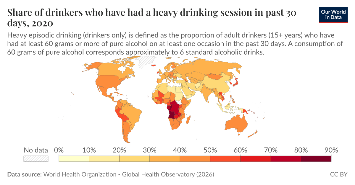 Share of drinkers who have had a heavy drinking session in past 30 days ...