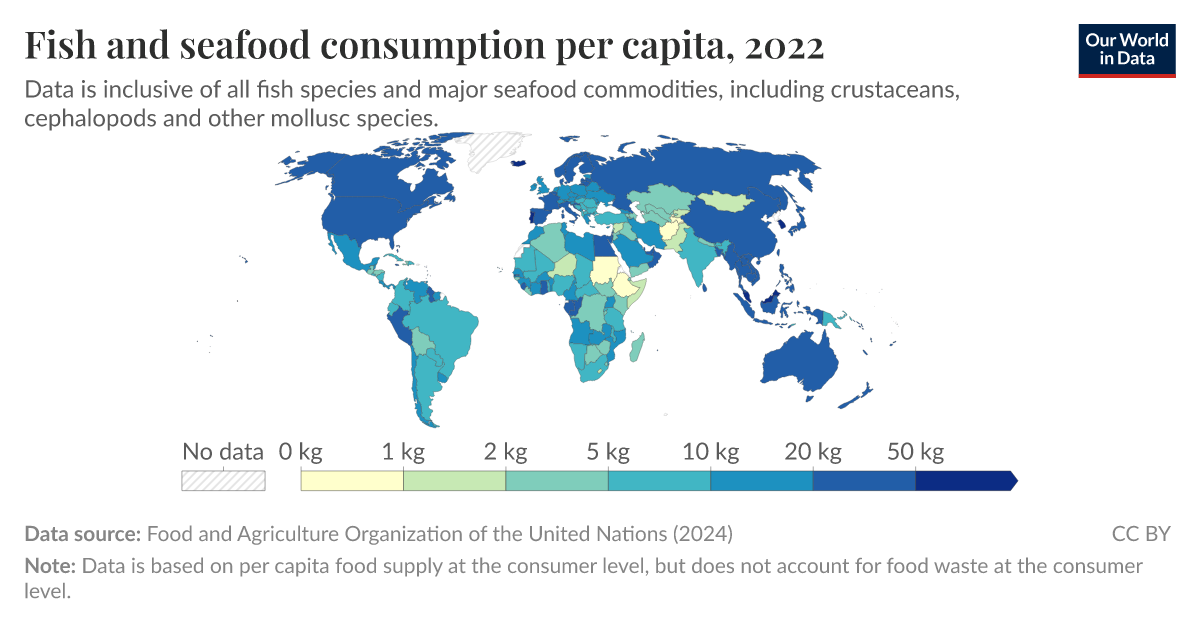 Fish and seafood consumption per capita - Our World in Data