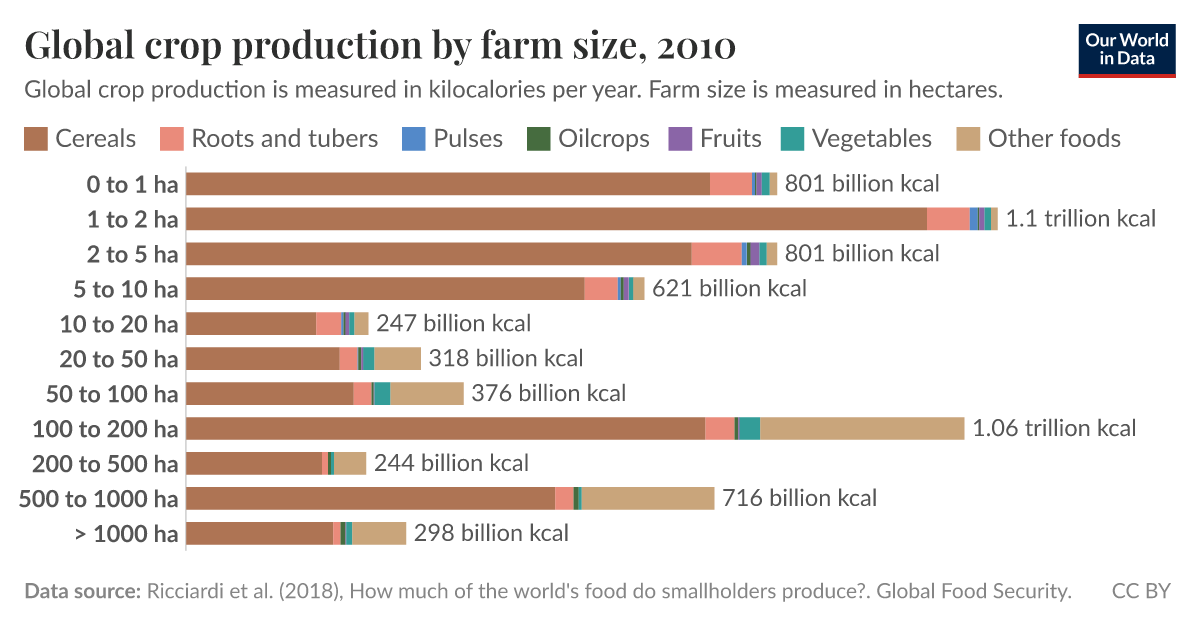 Global crop production by farm size - Our World in Data