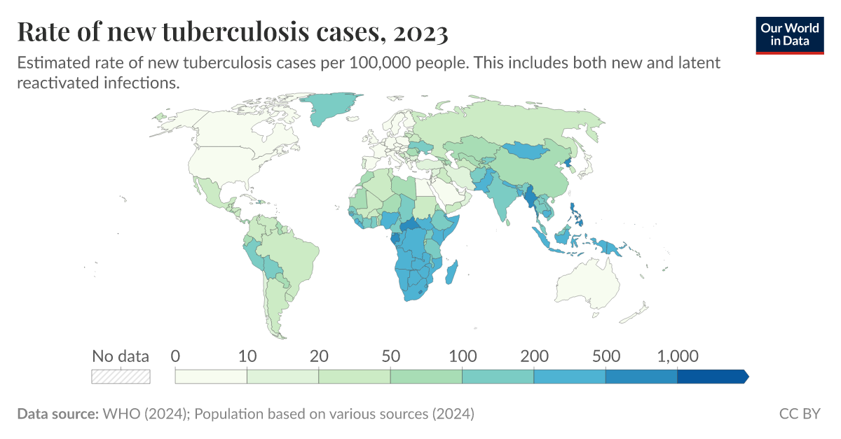 Rate of new tuberculosis cases - Our World in Data