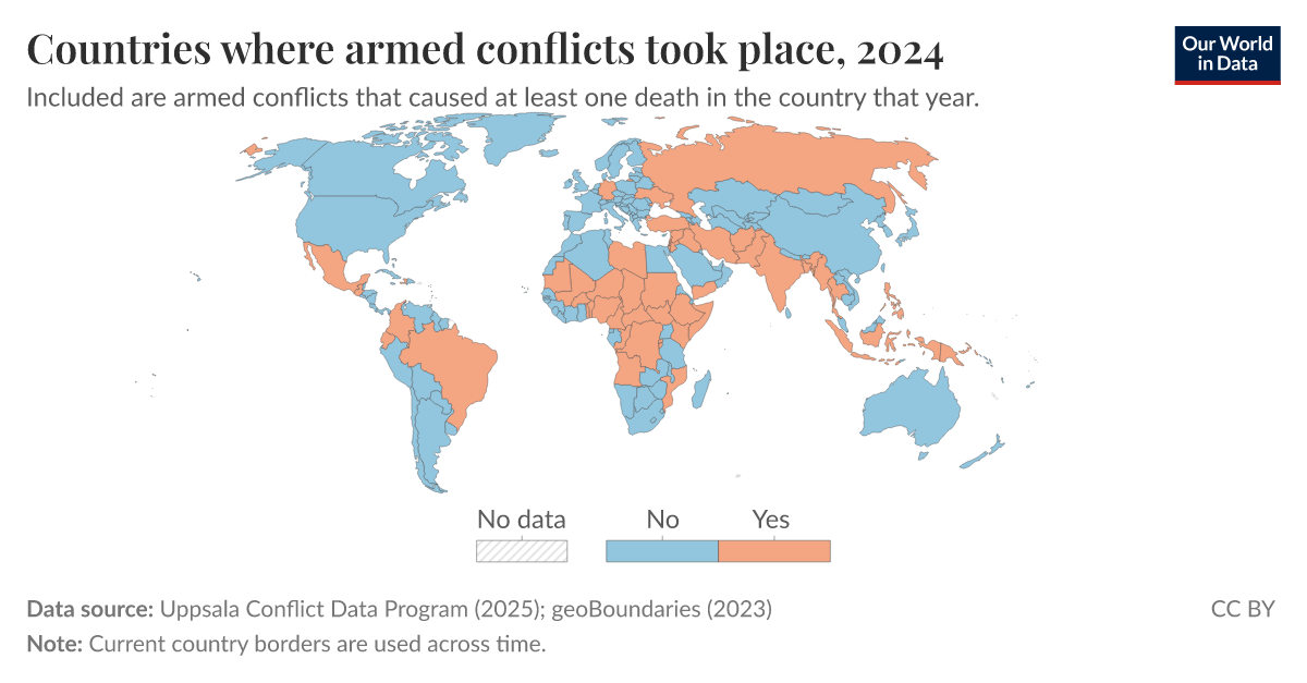 Countries where armed conflicts took place - Our World in Data