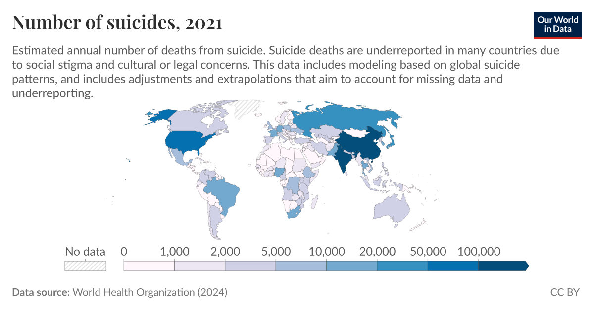Number of suicides - Our World in Data
