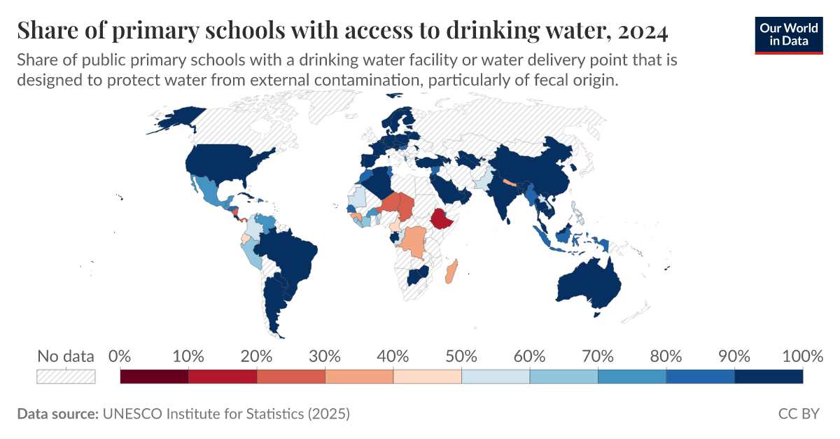Share of primary schools with access to drinking water - Our World in Data