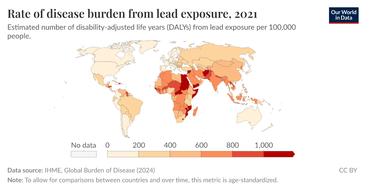 Rate of disease burden from lead exposure - Our World in Data