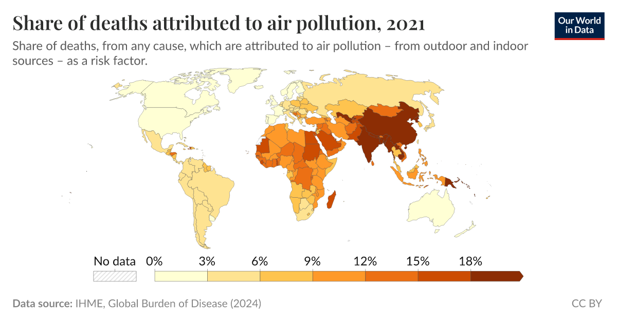 Share of deaths attributed to air pollution - Our World in Data