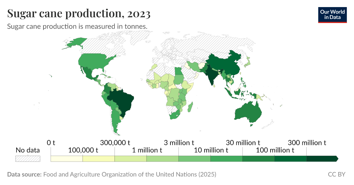 Sugar cane production - Our World in Data