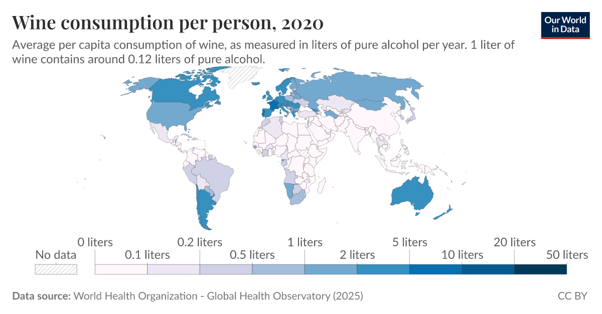 Wine consumption per person - Our World in Data